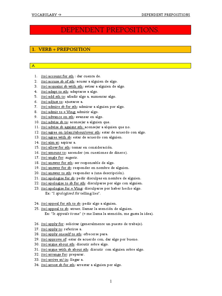 Lista de Preposiciones Dependientes | PDF