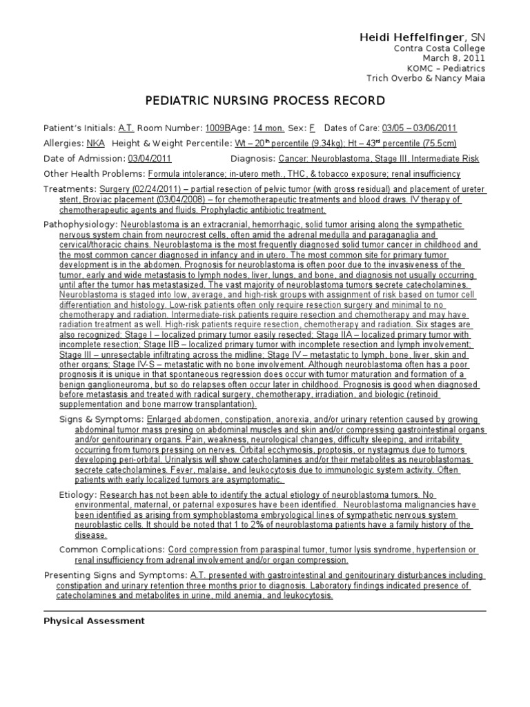 Pediatric Nursing Process Record | PDF | Chemotherapy | Metastasis