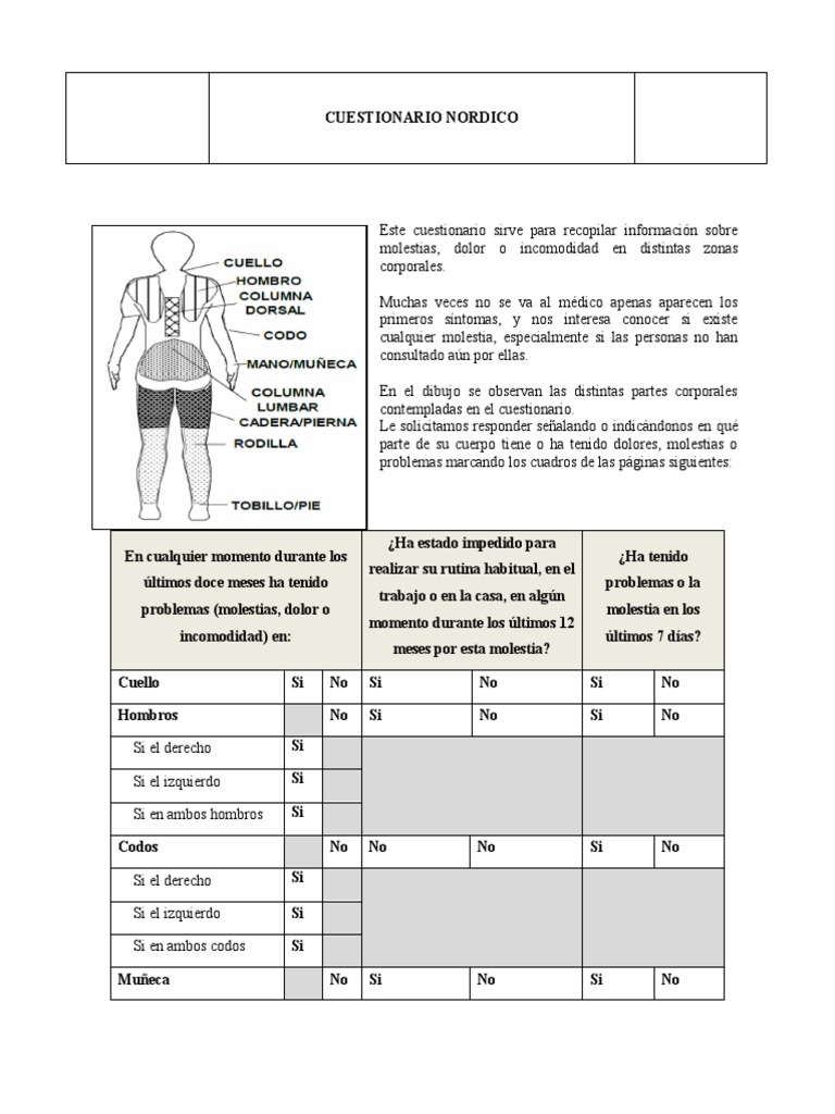 Anexo 1.cuestionario Nordico Ajustado | PDF | Cuestionario | Medicina ...