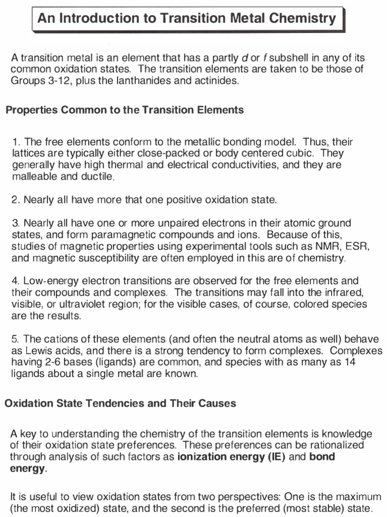 An Introduction To Transitional Metal Chemistry | PDF | Coordination ...