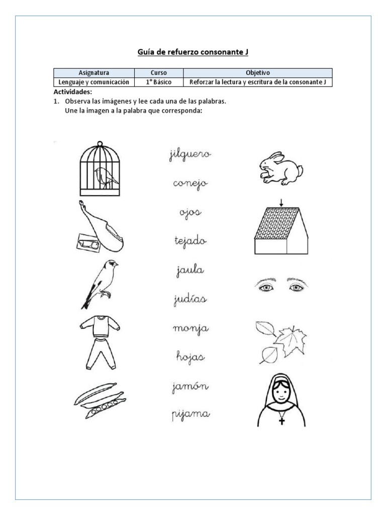 Refuerzo de la consonante J en 1° Básico | PDF | Estudios de idiomas ...