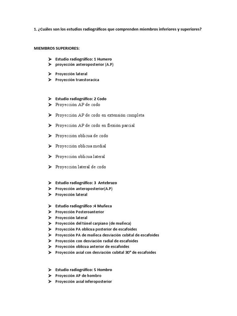 ¿Cuáles Son Los Estudios Radiográficos Que Comprenden Miembros ...