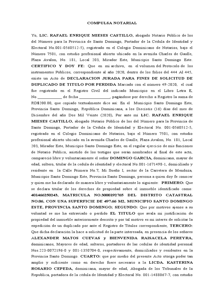 Compulsa Notarial | PDF | República Dominicana | Ley común
