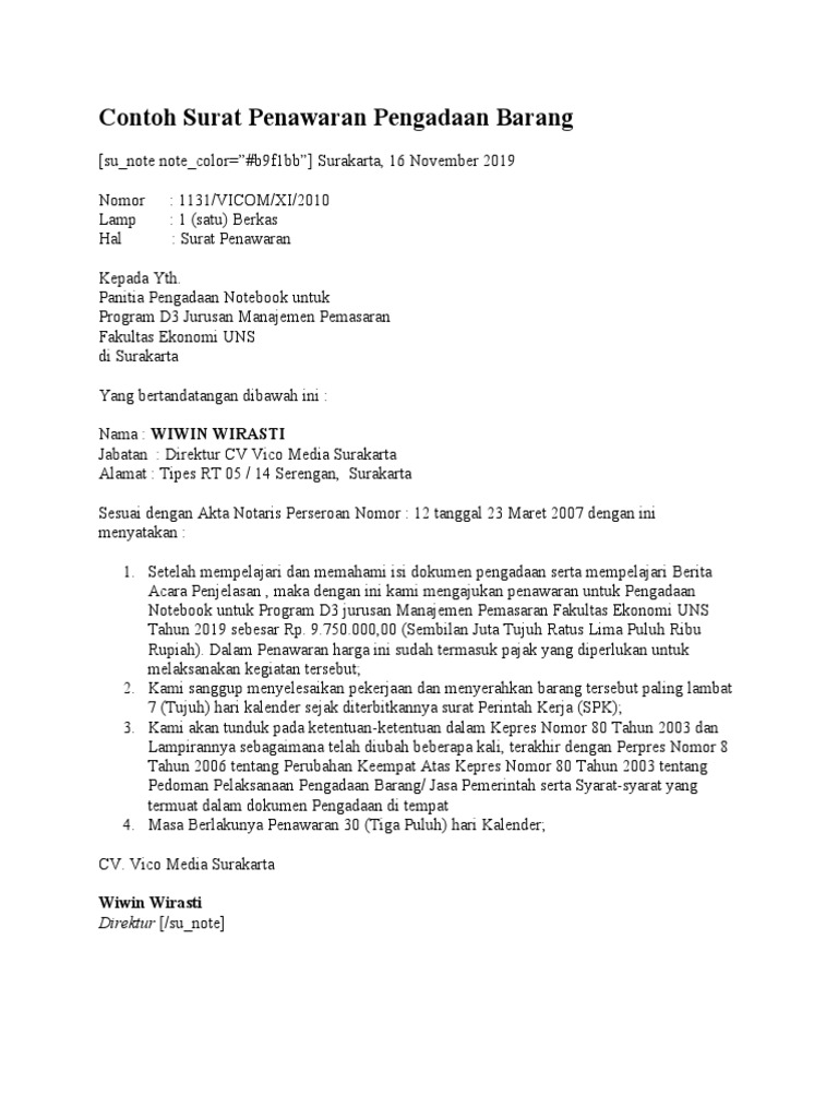 Surat Penawaran Pengadaan Notebook | PDF | Pengelolaan Keuangan & Uang