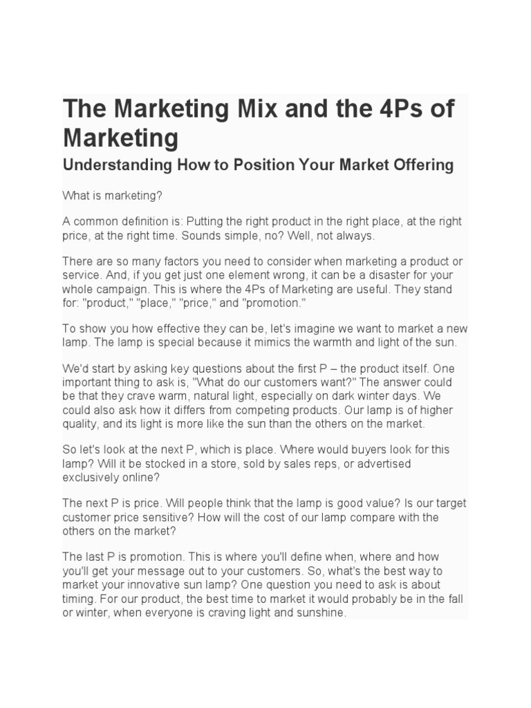 The Marketing Mix and The 4Ps of Marketing | PDF | Marketing | Market ...