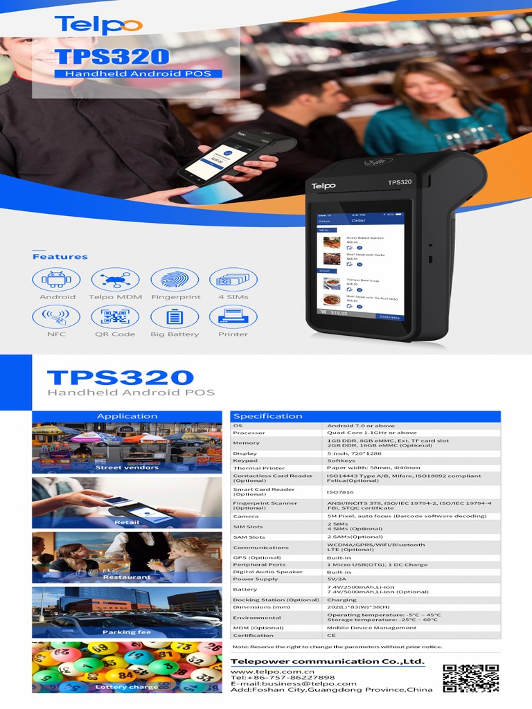 Telpo TPS320 Specifications B | PDF