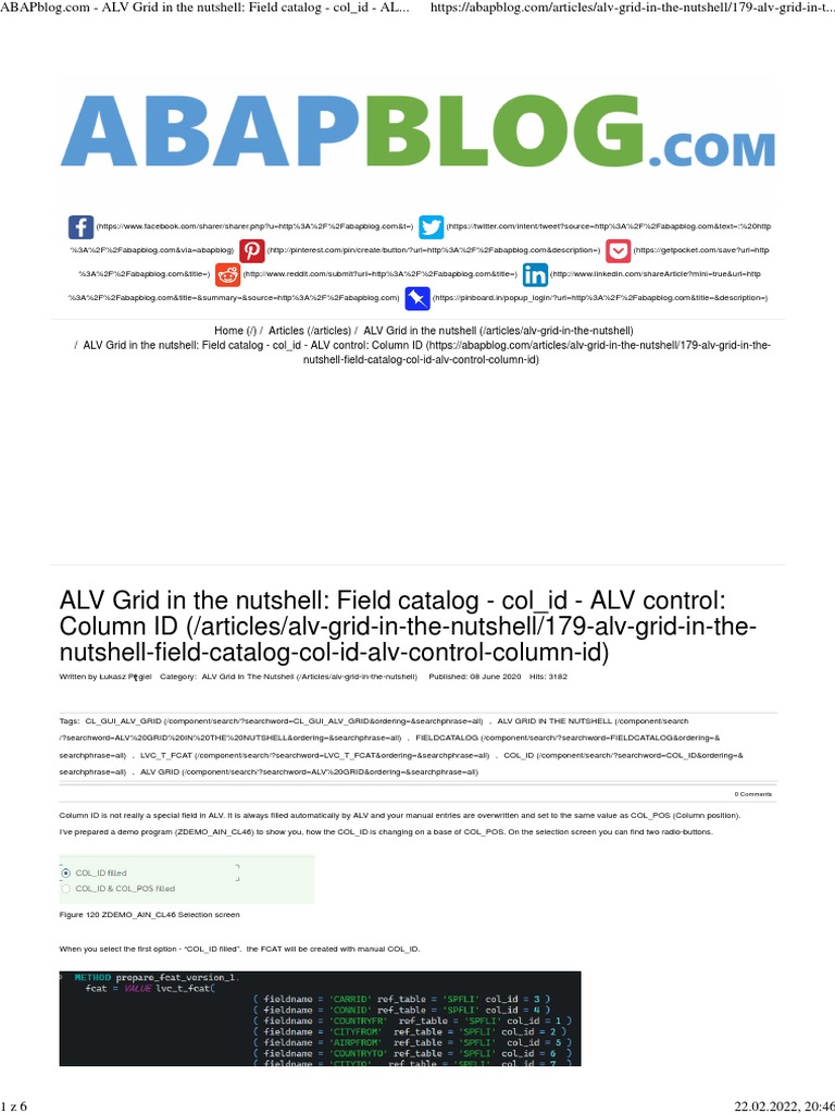 ALV Grid in The Nutshell Field Catalog - Col - Id - ALV Control Column ID | PDF | Software ...