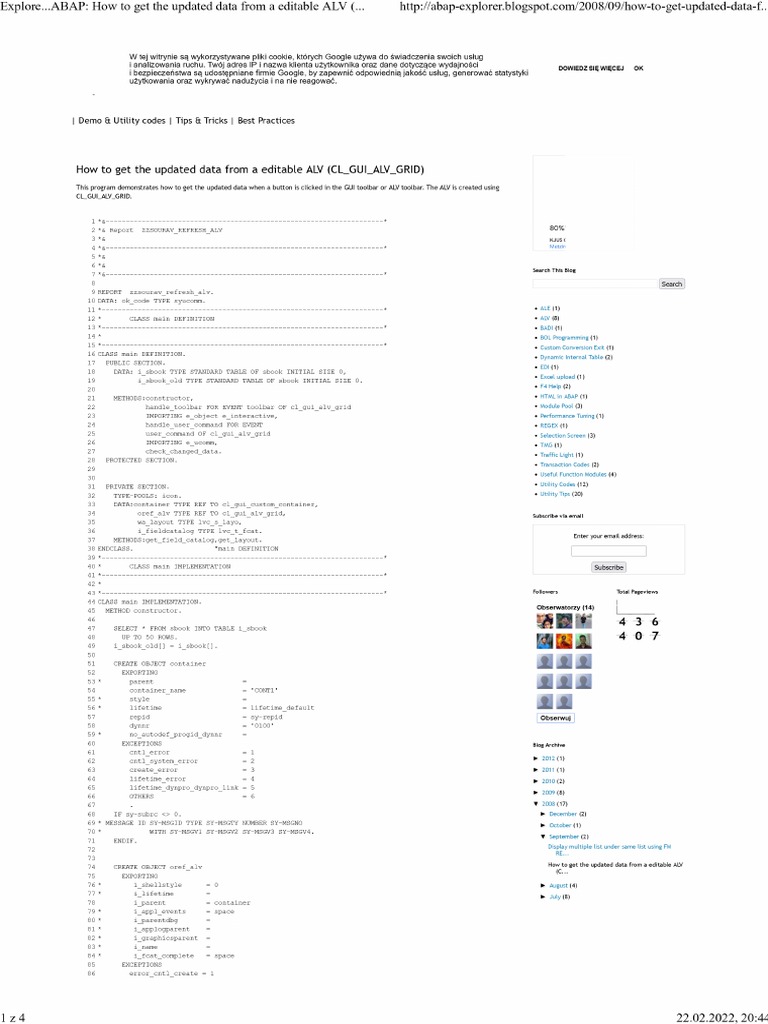 How To Get The Updated Data From A Editable ALV (CL - GUI - ALV - GRID) | Download Free PDF ...