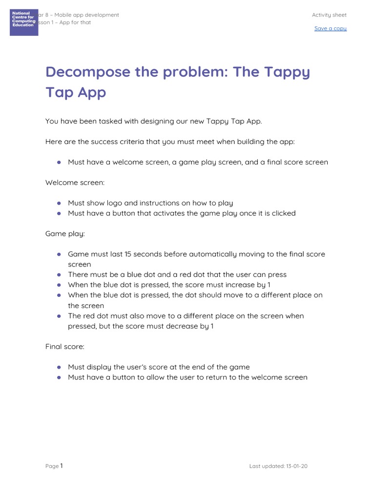 A2 Worksheet - Decompose The Problem | PDF | Mobile App | Mobile Computers