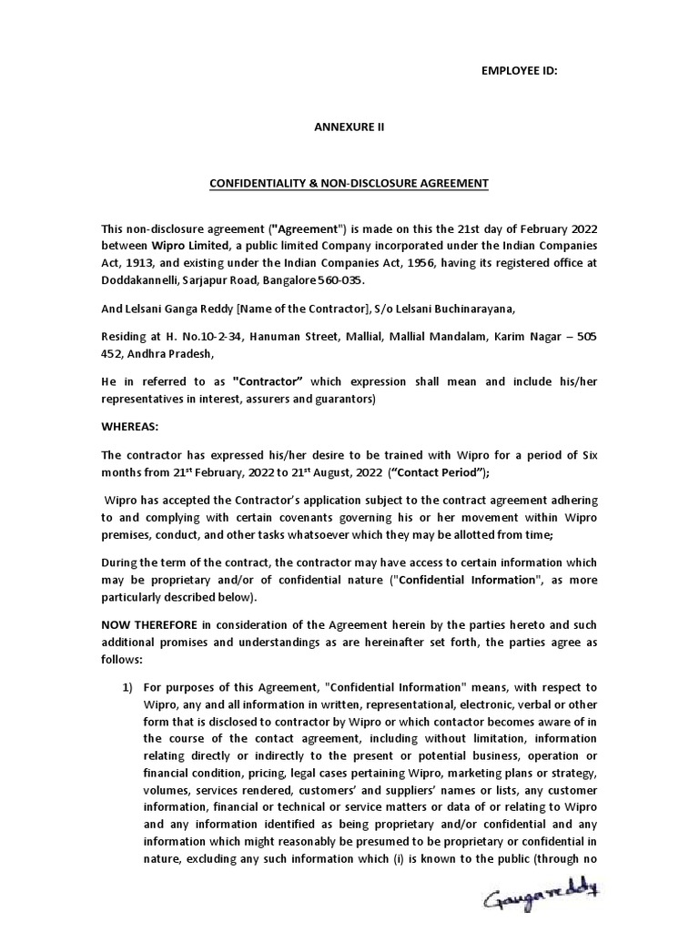 NDA Contract Joiners | PDF | Non Disclosure Agreement | Breach Of Contract