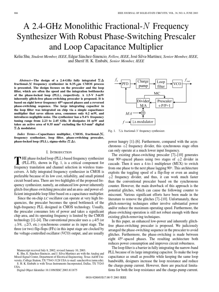 Fracn PLL Cap Mult Shu JSSC 2003 | PDF | Capacitor | Electronic Filter