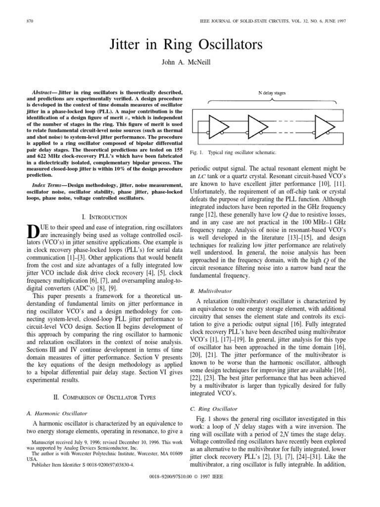 Jitter Ring Osc Mcneill JSSC 1997 | PDF | Control Theory | Telecommunications Engineering