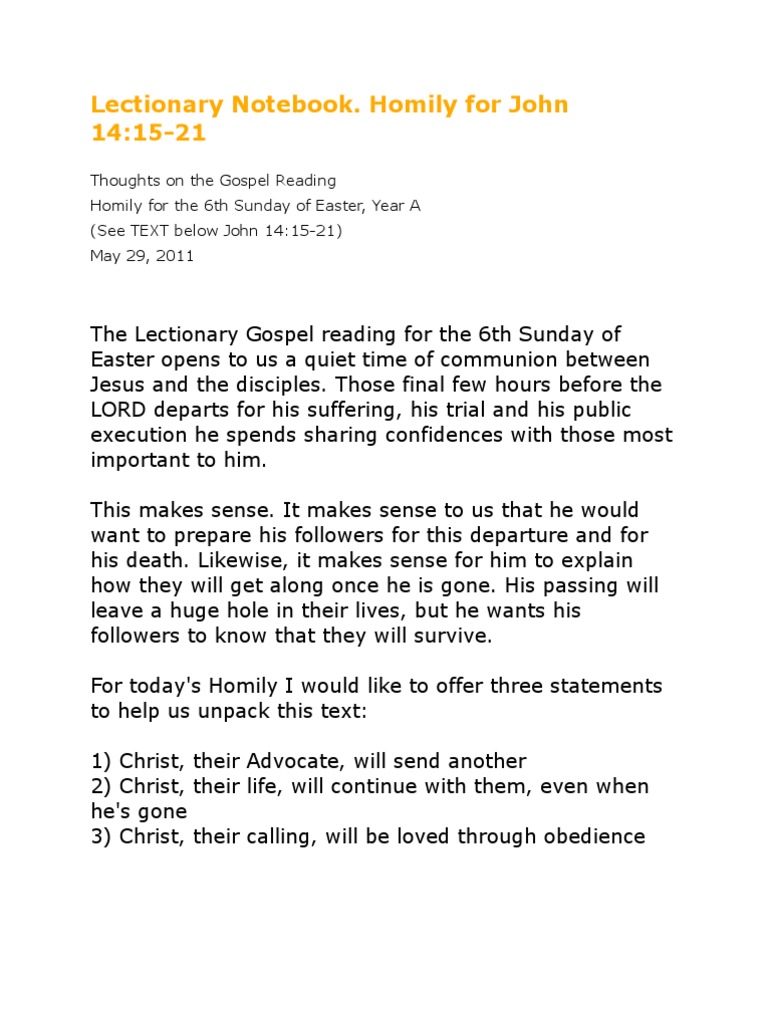 Lectionary Notebook. Homily For John 14-15-21 | PDF | Resurrection Of ...