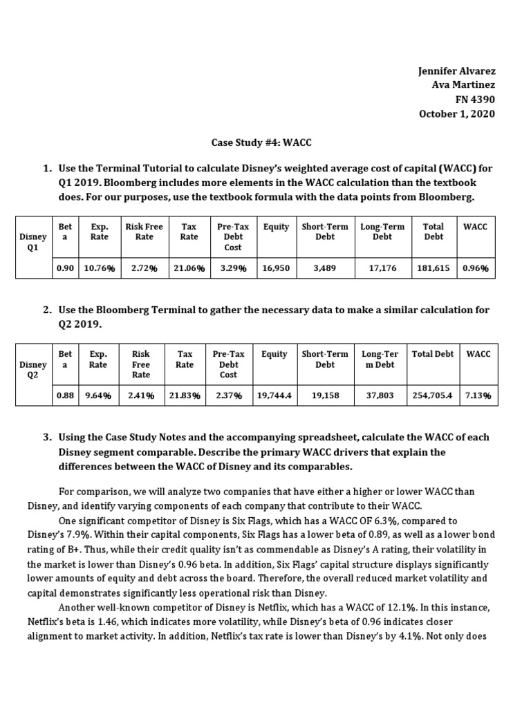 Disney WACC Case Study Analysis | PDF | Cost Of Capital | Capital Structure