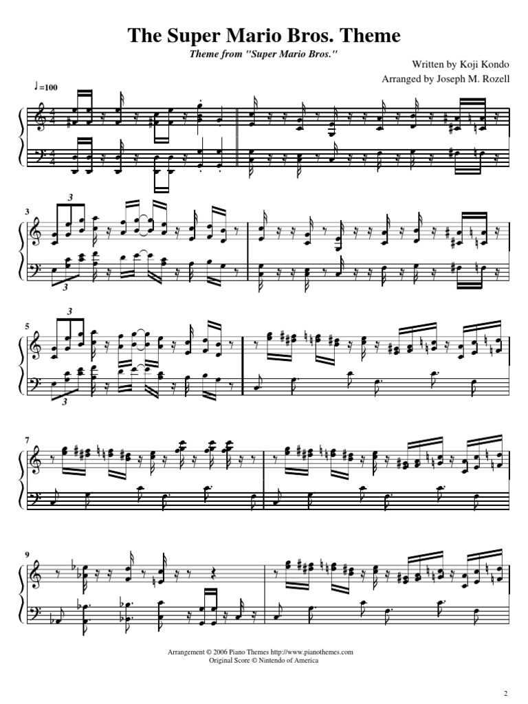 Mario Theme Piano Sheet Music