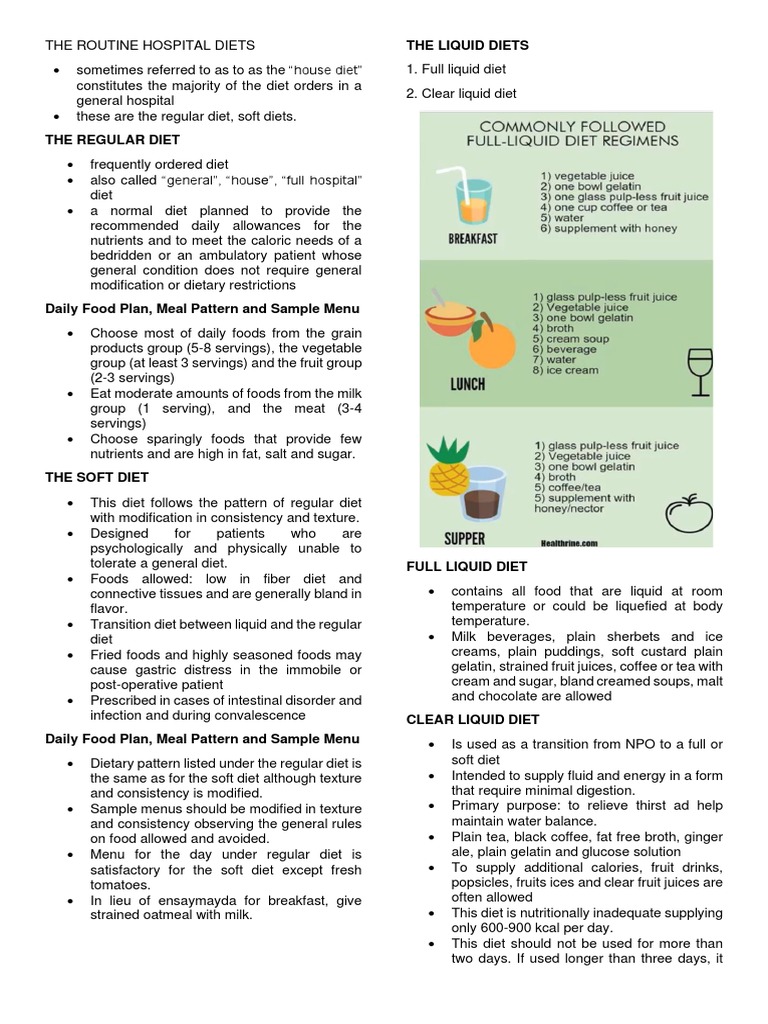 Routine Hospital Diets Overview | PDF | Foods | Vegetarianism