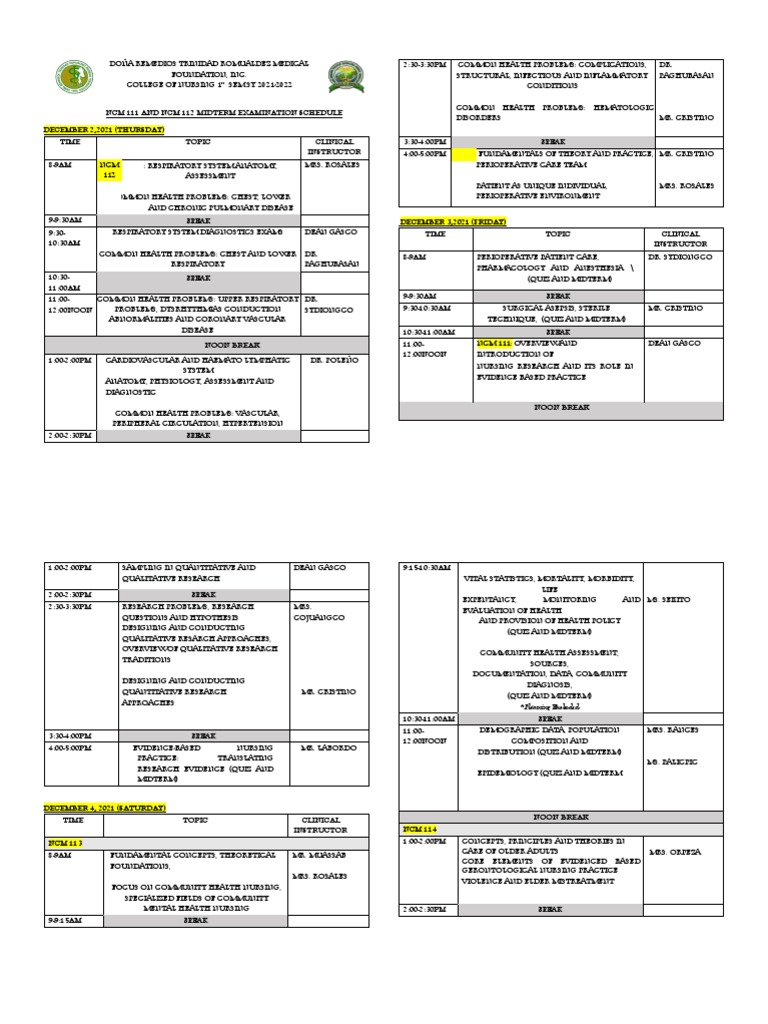 Revised Midterm Examination Schedule | PDF | Nursing | Evidence Based Medicine
