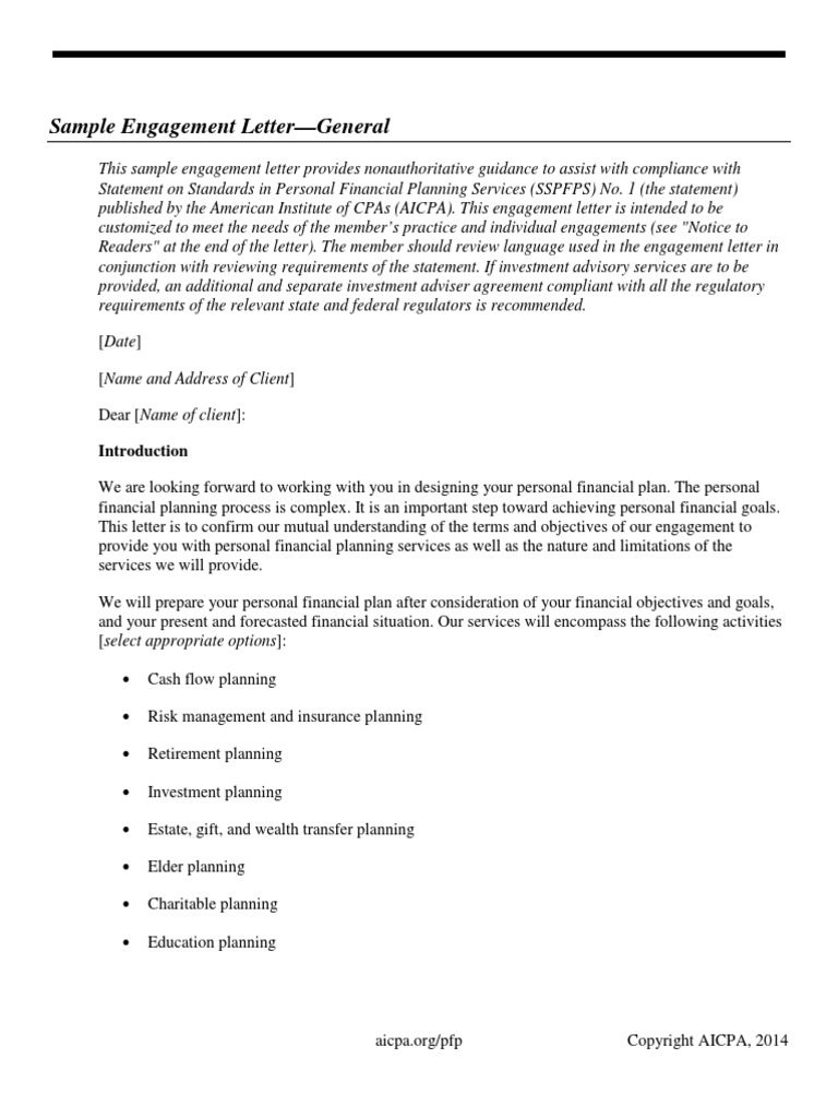Sample Client Engagement Letter | PDF | Insurance | Financial Plan