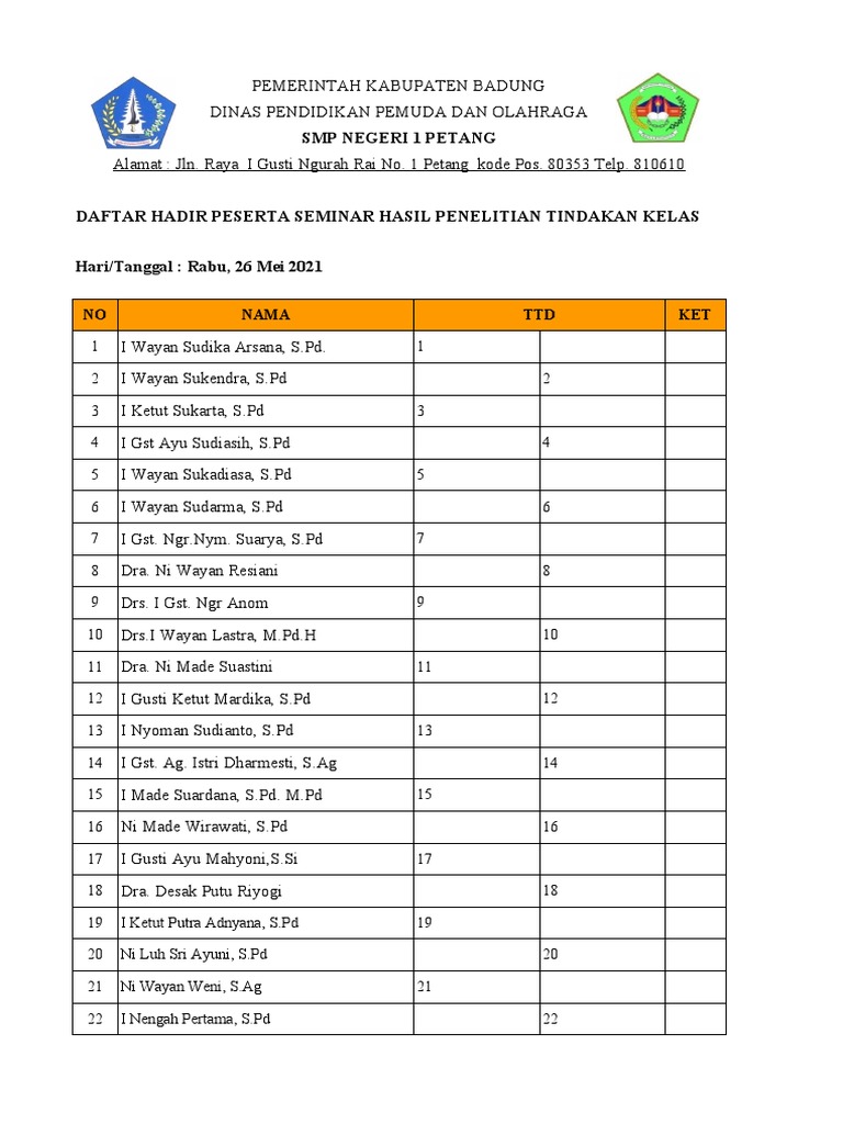 Daftar Hadir Seminar New PTK | PDF
