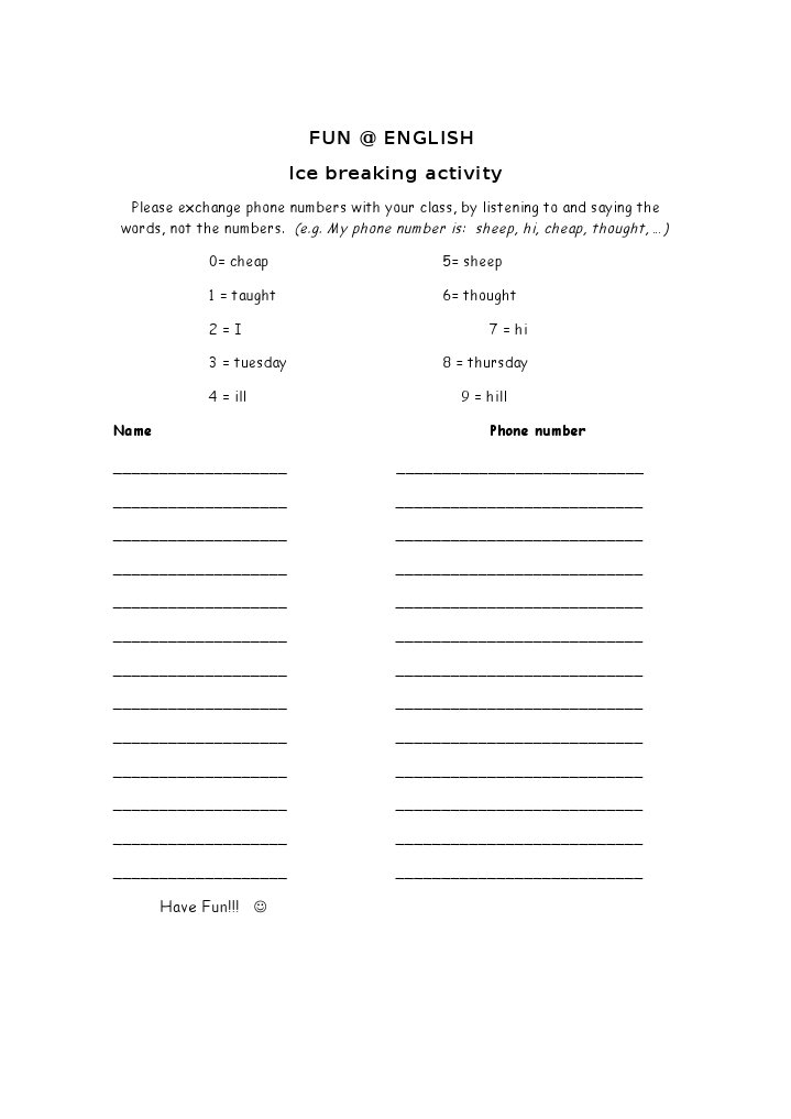 Fun English Icebreaker Activity | PDF