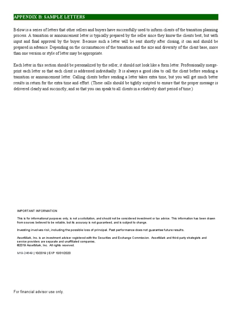 Sample Letters To Clients | PDF | Financial Adviser | Broker Dealer
