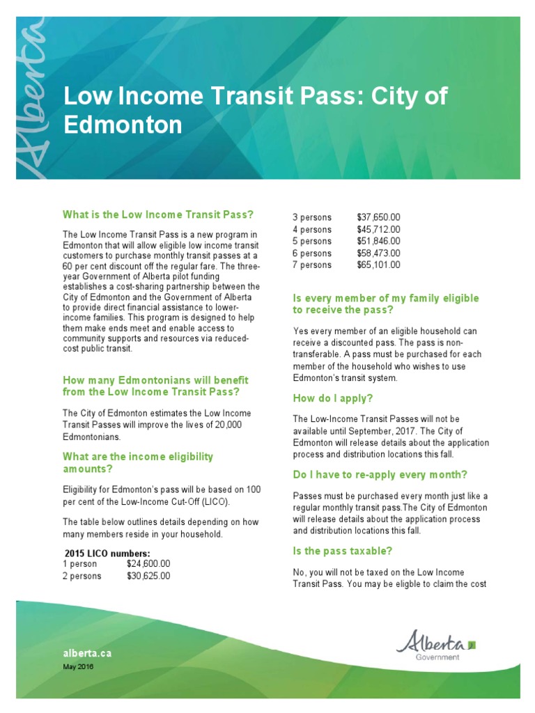 Low Income Transit Pass Edmonton | PDF | Poverty & Homelessness | Poverty