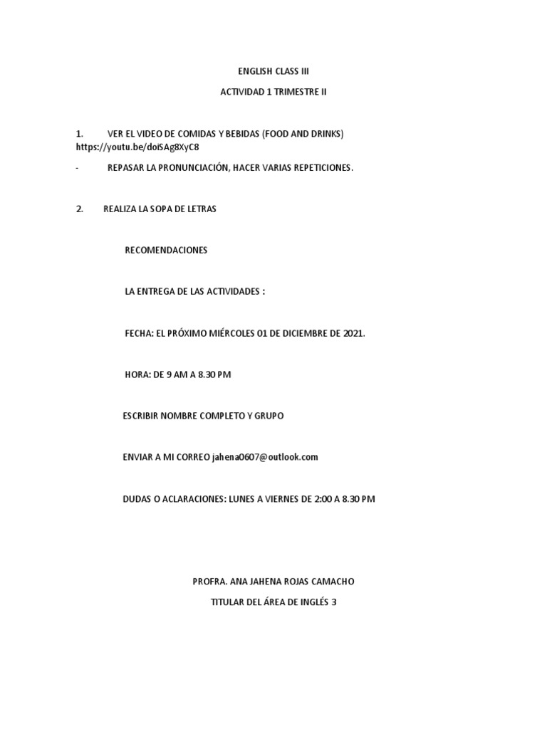 Activity I Trimester II English Class 3 PDF