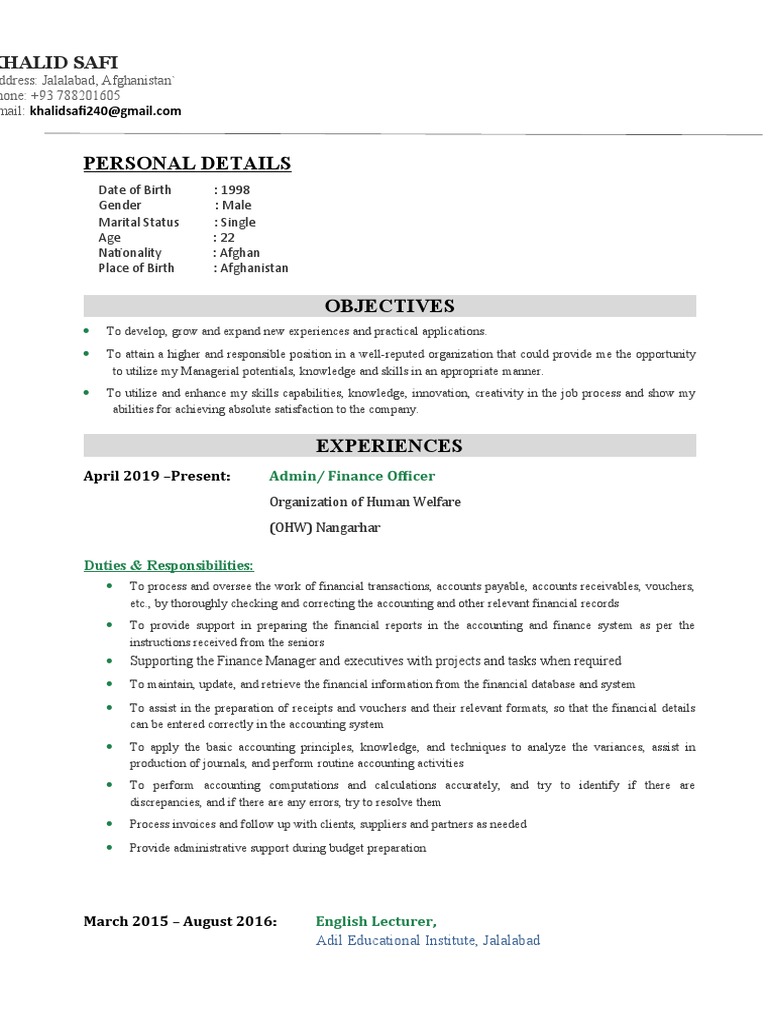 Personal Details: Khalid Safi | PDF | Computing