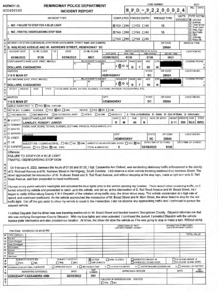 Hemingway OIS Incident Report and CAD - Redacted | PDF