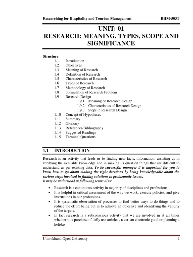 UNIT: 01 Research: Meaning, Types, Scope and Significance | PDF ...