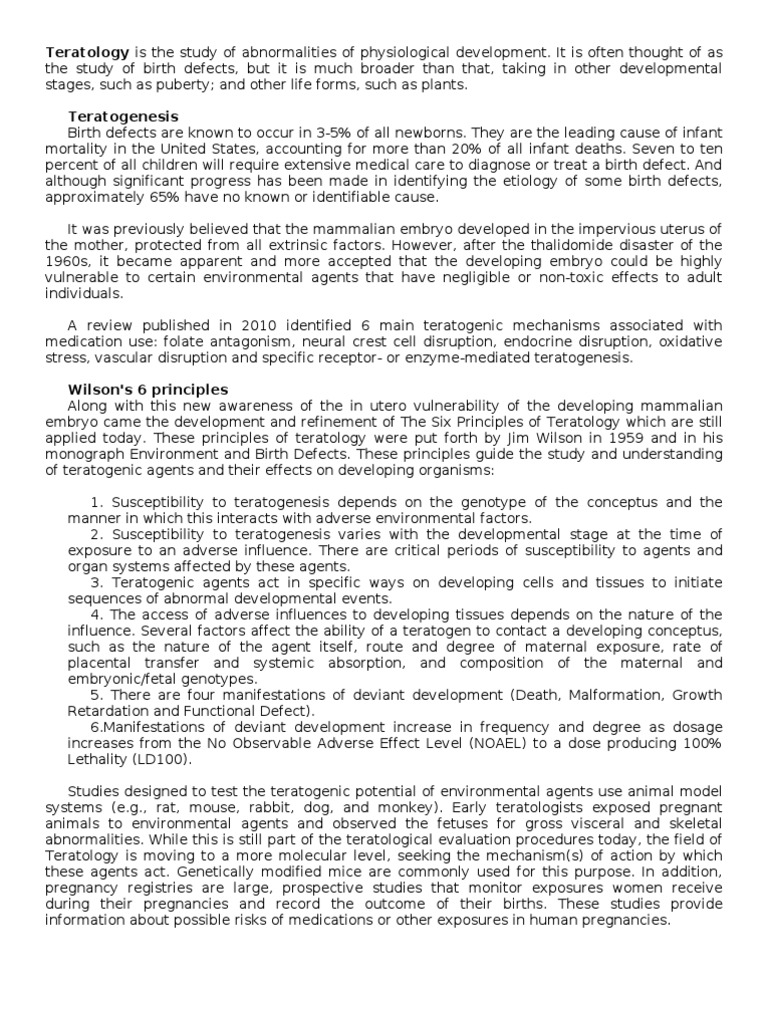 Teratology: Study of Developmental Abnormalities | PDF | Medicine | Biology