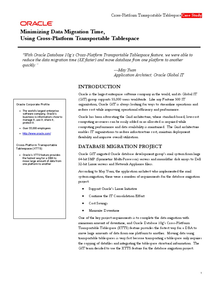 Minimizing Data Migration Time Pdf Oracle Database 64 Bit Computing