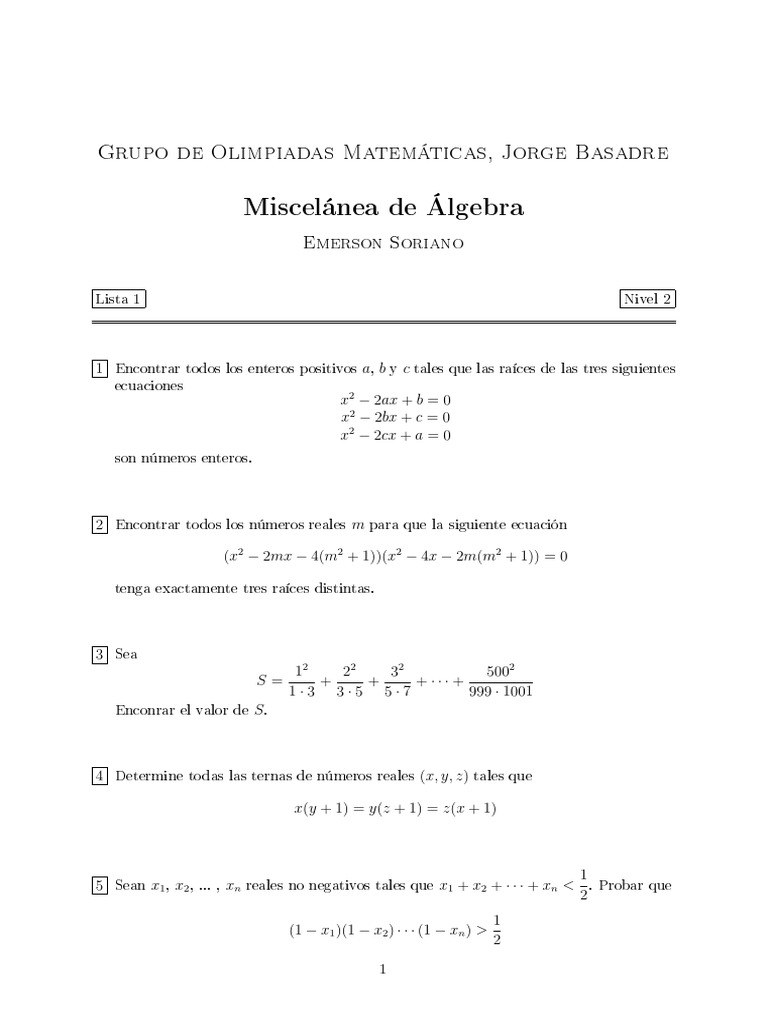Miscelánea de Álgebra (Lista 1) | PDF | Número Real | Entero