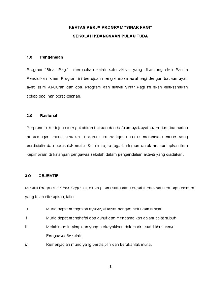 Program Sinar Pagi Sekolah Kebangsaan | PDF | Karier & Perkembangan ...