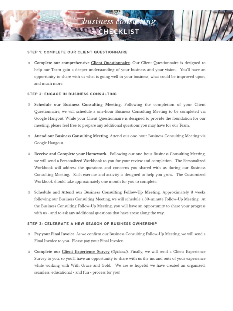 Business Consulting Checklist | PDF | Career & Growth