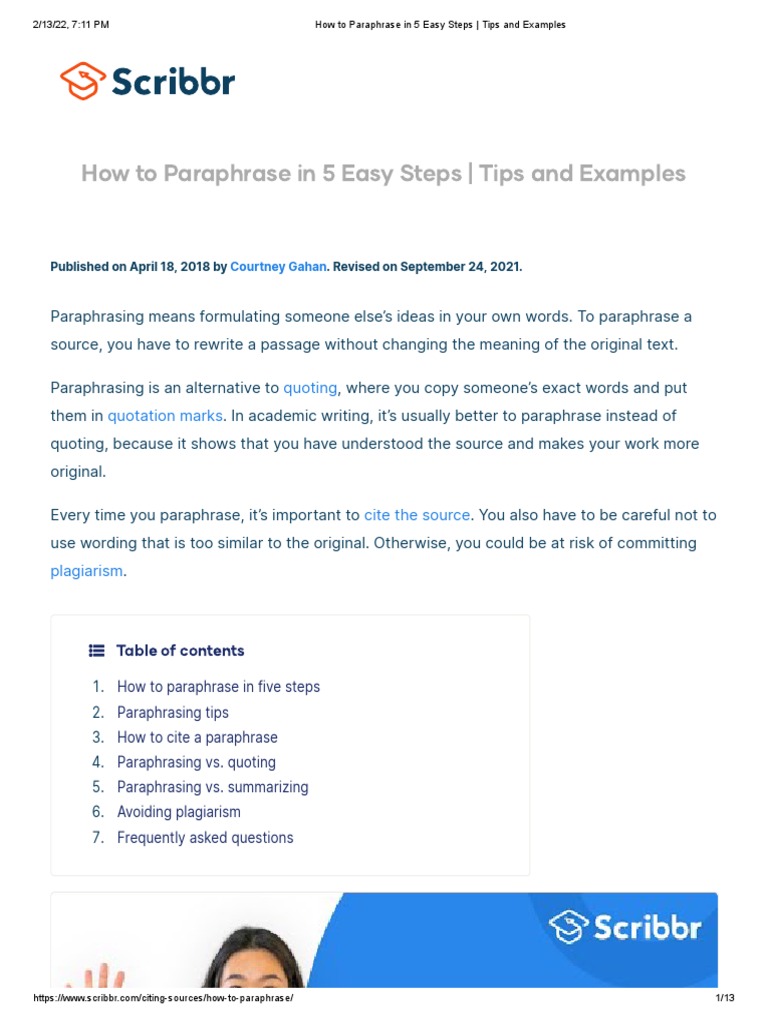 How To Paraphrase in 5 Easy Steps - Tips and Examples | PDF ...
