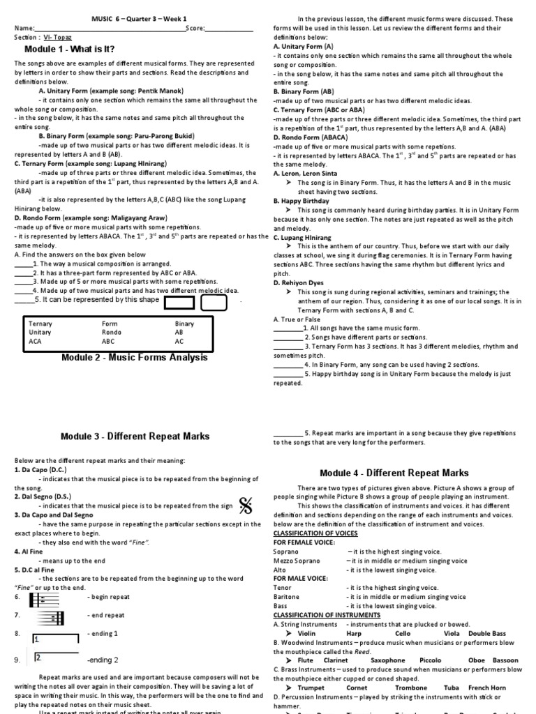 Module 1 - What Is It?: - Music Forms Analysis | PDF | Musical ...