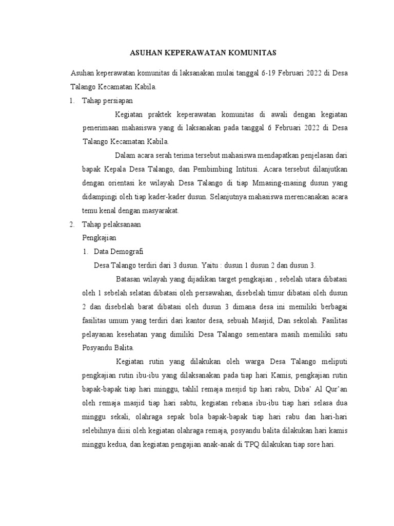 Asuhan Keperawatan Komunitas Talango | PDF