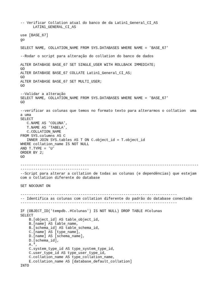 Alterar Collation Database | PDF | Software Engineering | Sql