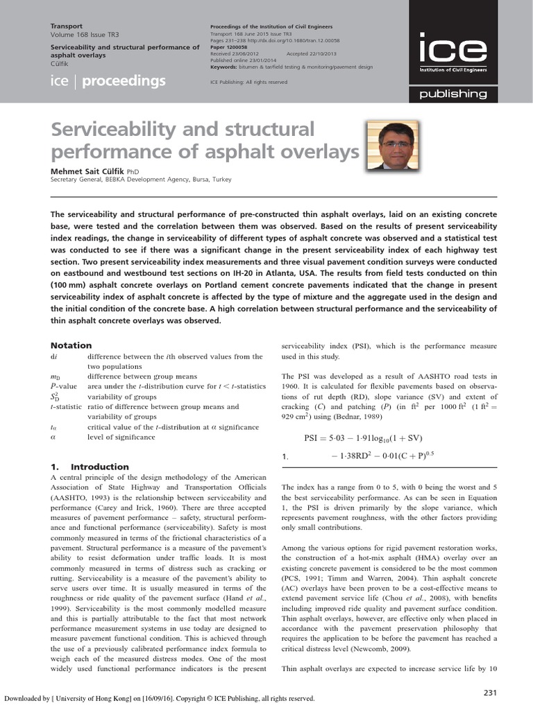 Serviceability and Structural Performance of Asphalt Overlays. | PDF ...