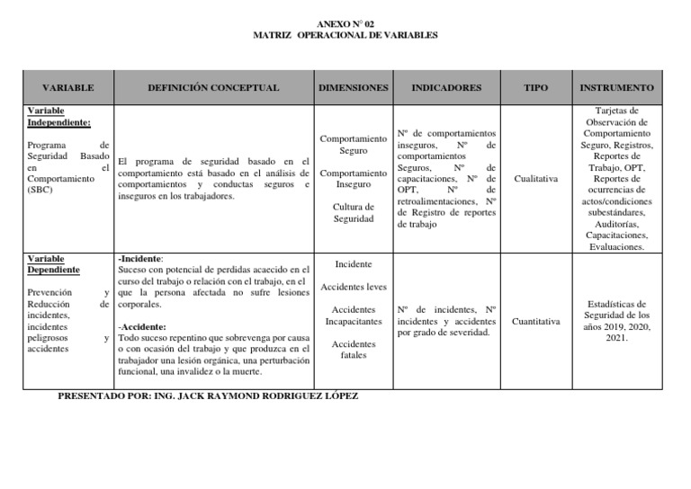 Matriz Operacional de Variables | PDF
