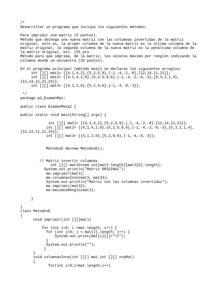 POO E2 Matrices | PDF | Estructura de datos de matriz | Matriz ...