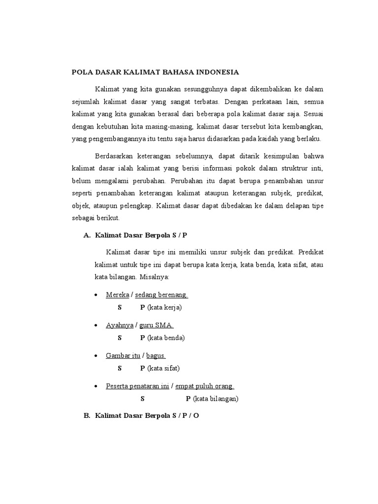 Bi-2-Pola Dasar Kalimat Bahasa Indonesia | PDF