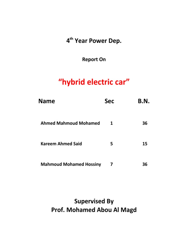 Hybrid Electric Vehicle | PDF | Hybrid Electric Vehicle | Zero ...