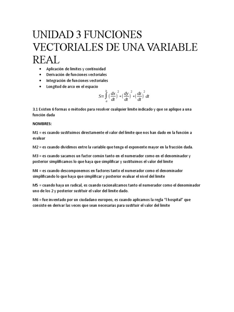 Unidad 3 Funciones Vectoriales de Una Variable Real | PDF | Álgebra | Física teórica