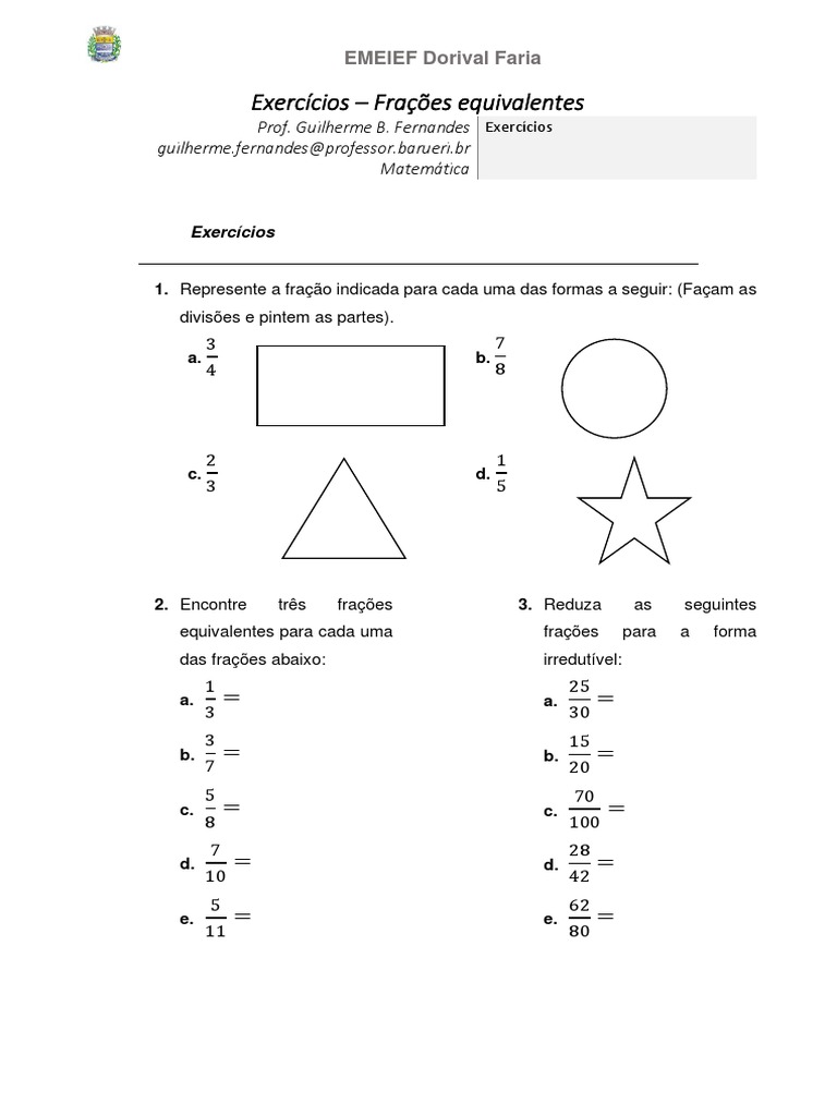 Exercícios - Frações Equivalentes | PDF
