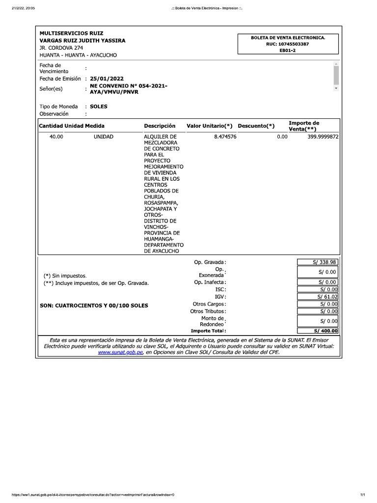 Boleta de Venta Electrónica - Impresion | PDF