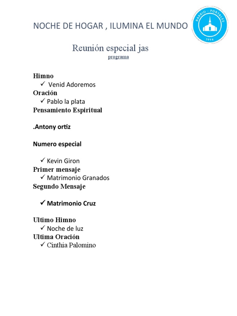 Noche de Hogar Jas | PDF