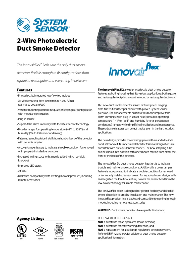 2-Wire Photoelectric Duct Smoke Detector | PDF | Duct (Flow) | Sensor