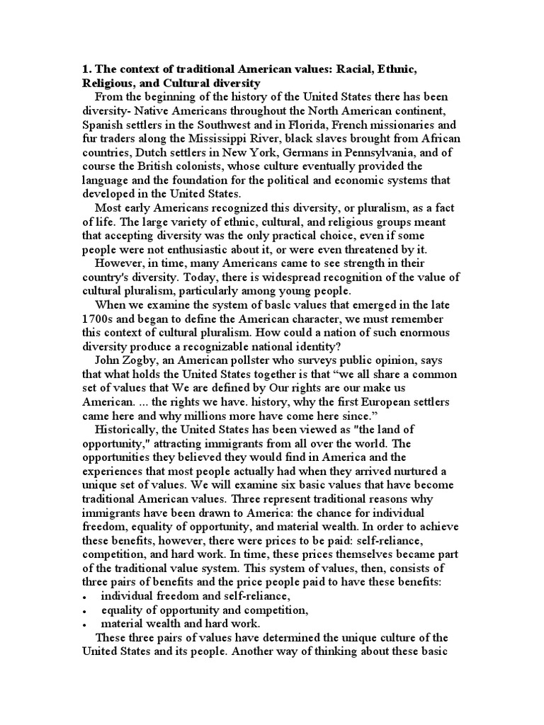 The Context of Traditional American Values: Racial, Ethnic, Religious ...